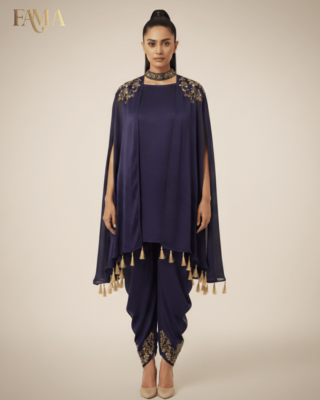E Midnight Majesty Embroidered Cape Co-ord Set E-7/B/3 – FAMA by Shani