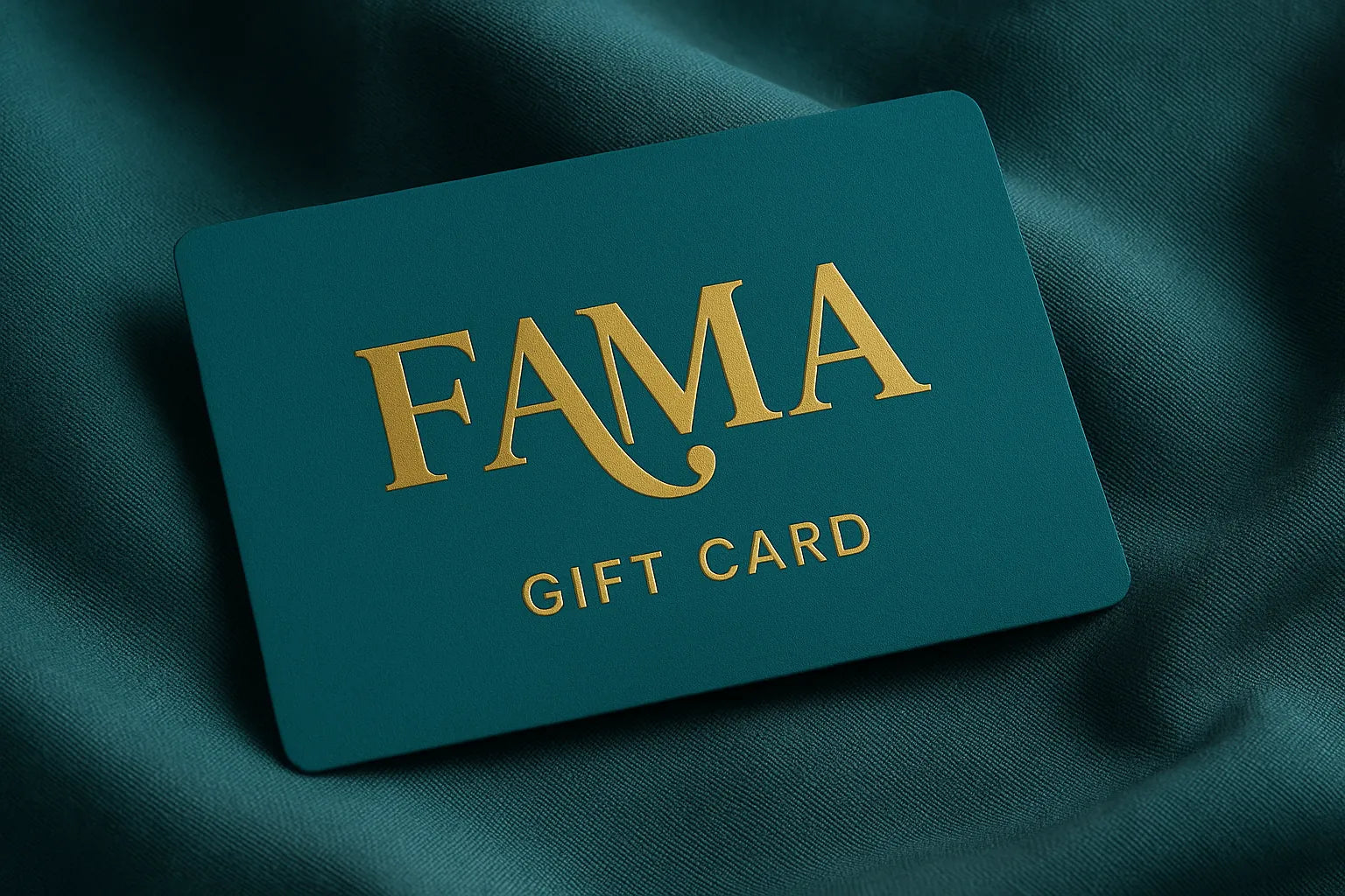 FAMA Gift Card – Luxury Teal & Gold Digital Fashion Gift Card | Elegant ...